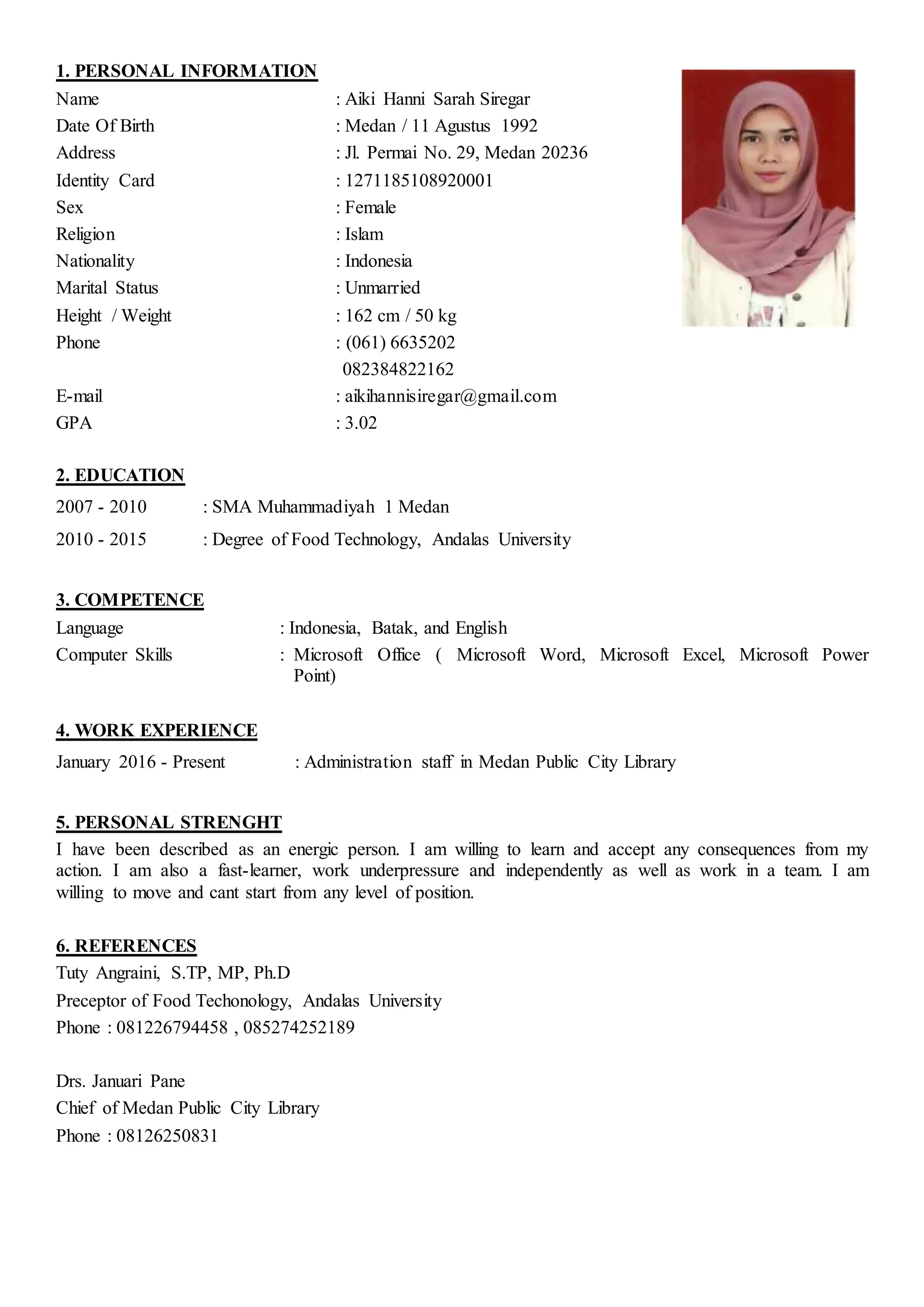 RESUME AIKI HANNI SARAH SIREGAR | DOCX