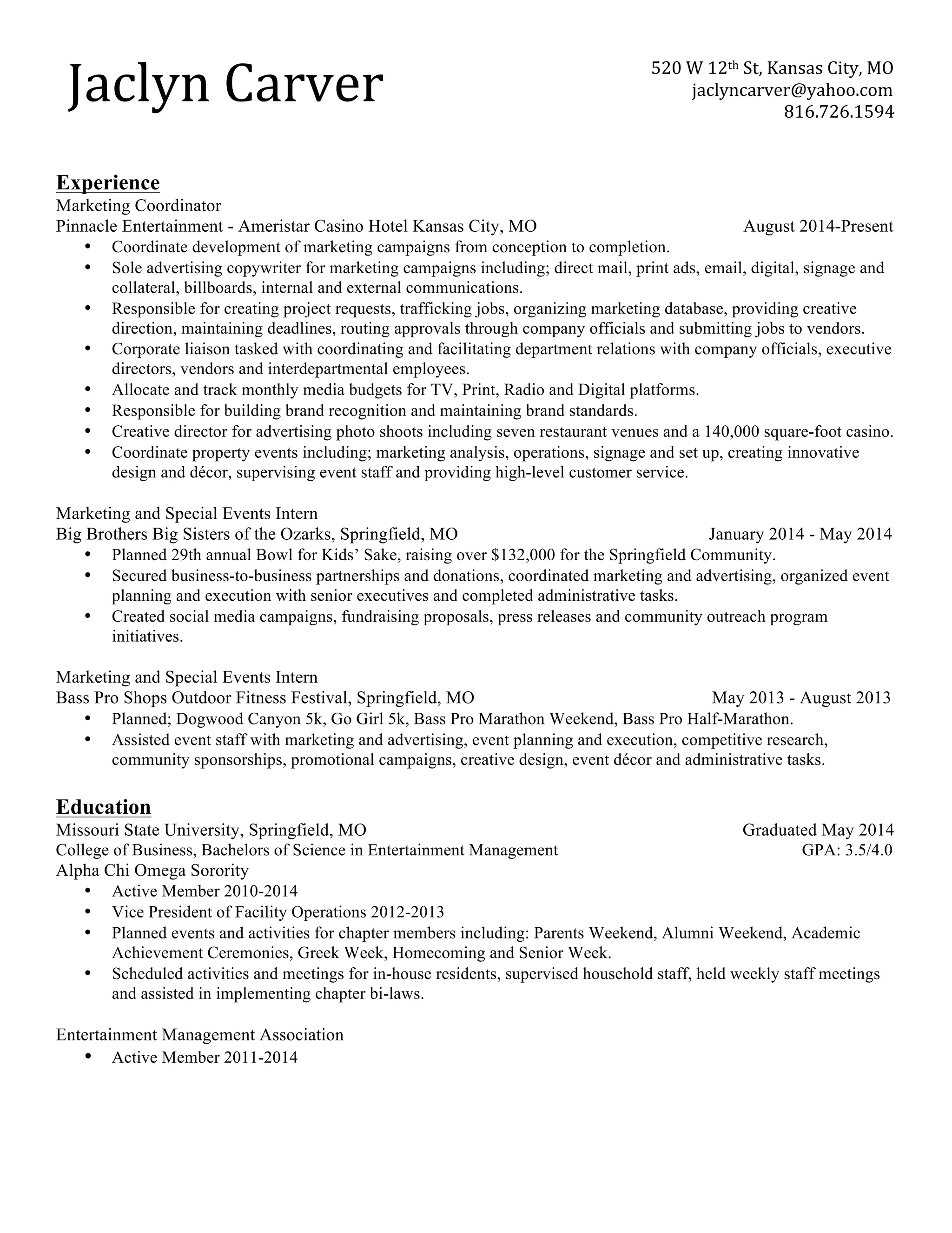 Jaclyn Carver Resume | PDF