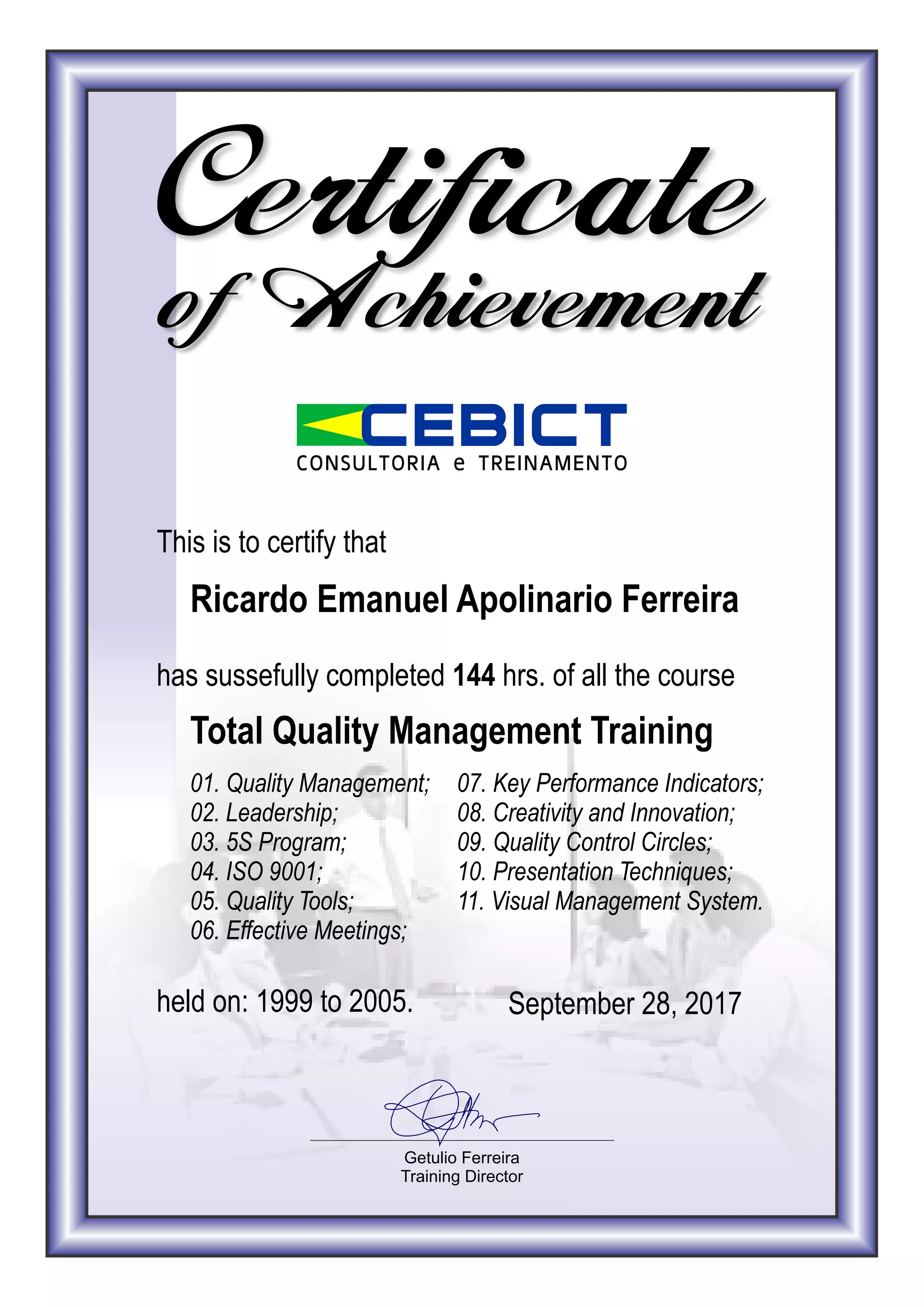 Total Quality Management Training certificate | PDF