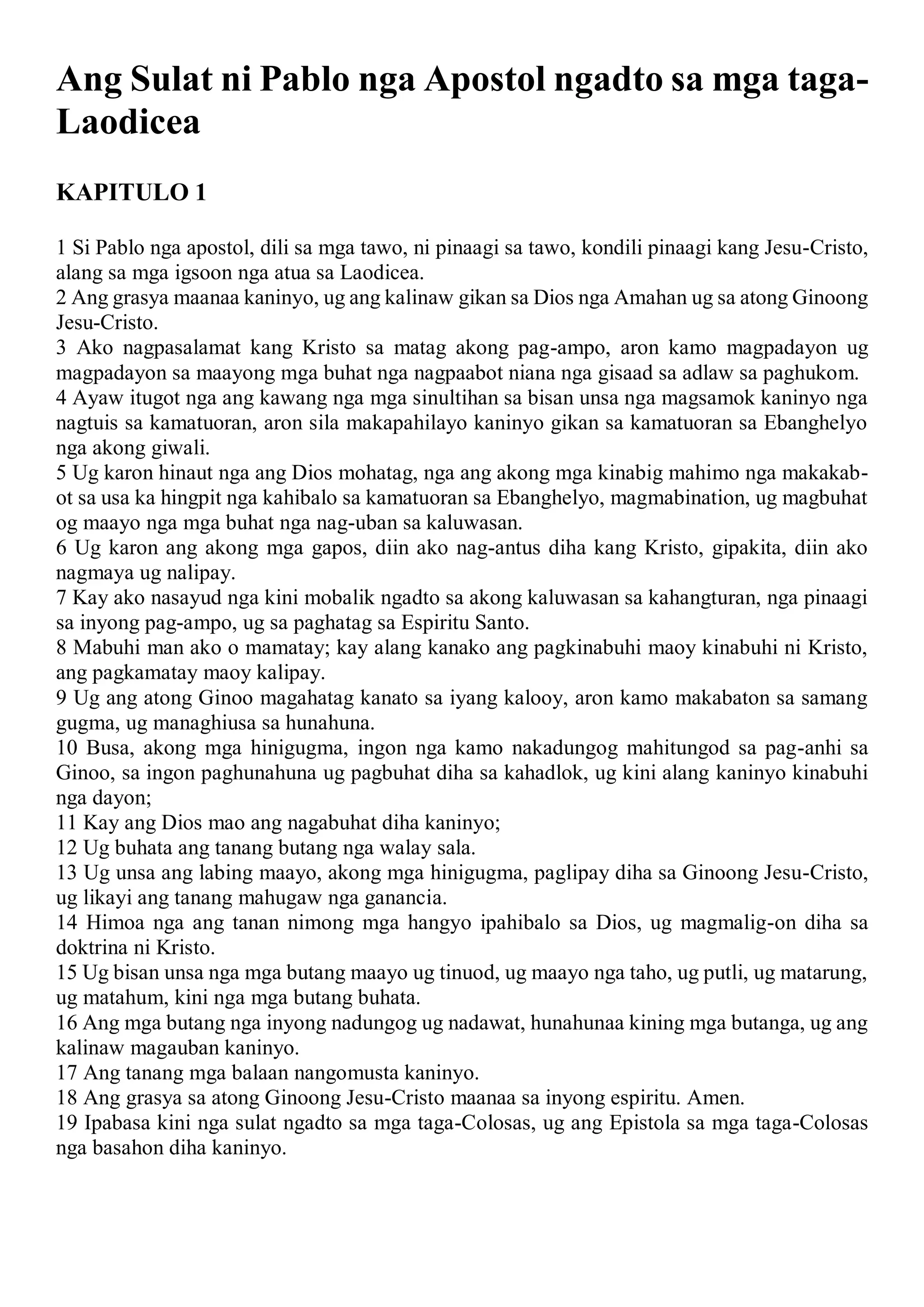 Cebuano - The Epistle of Paul the Apostle to the Laodiceans.pdf