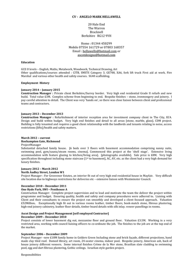 Angelo_Hellawell_CV_January 15 | PDF | Civil Engineering Industry ...