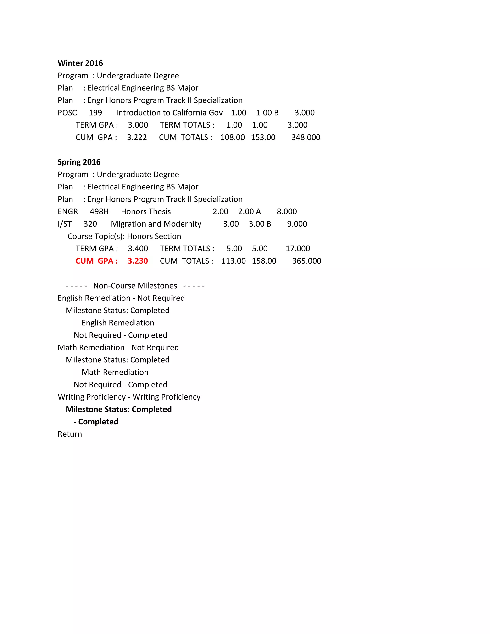 Unofficial Transcript June2016 | PDF