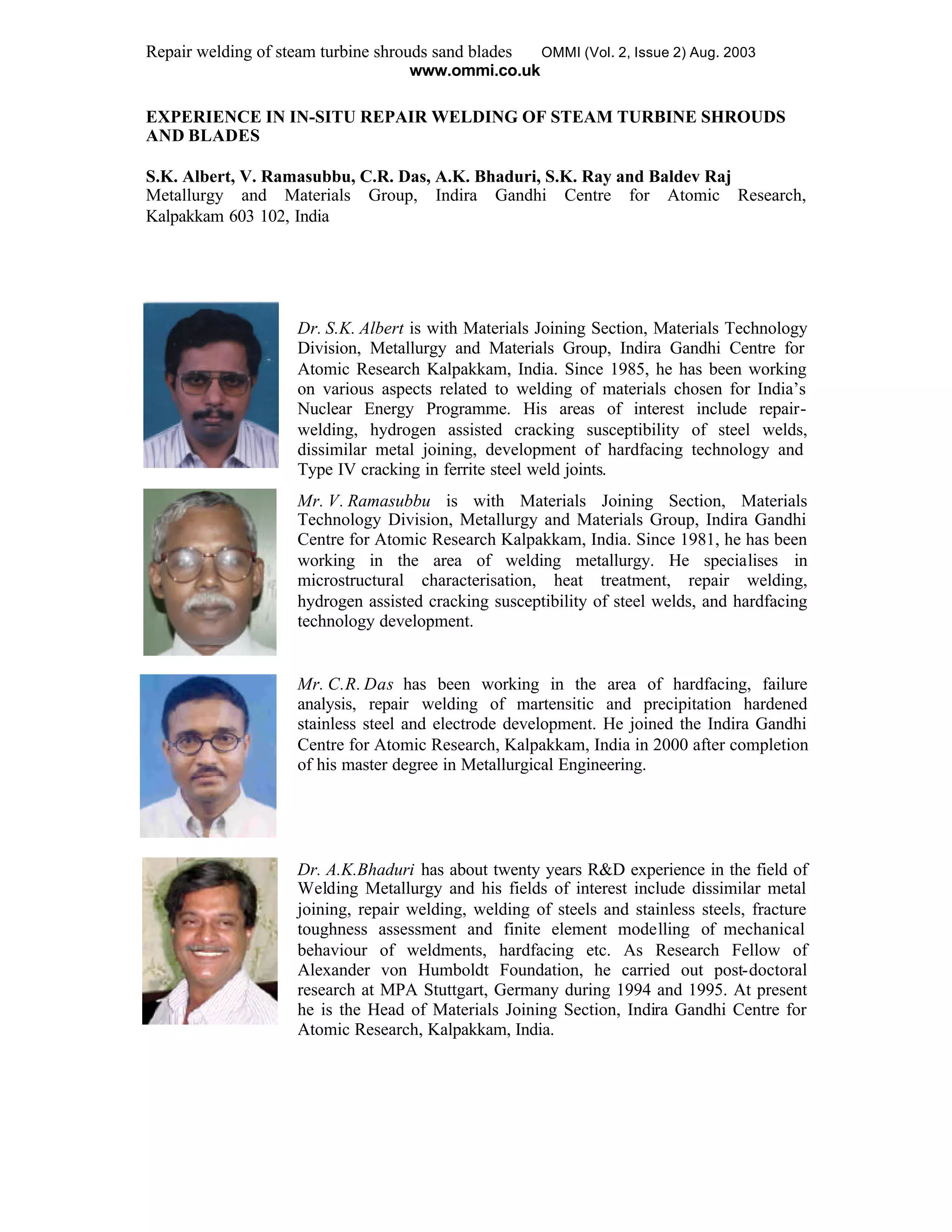 Repair welding of steam turbine shrouds and blades | PDF