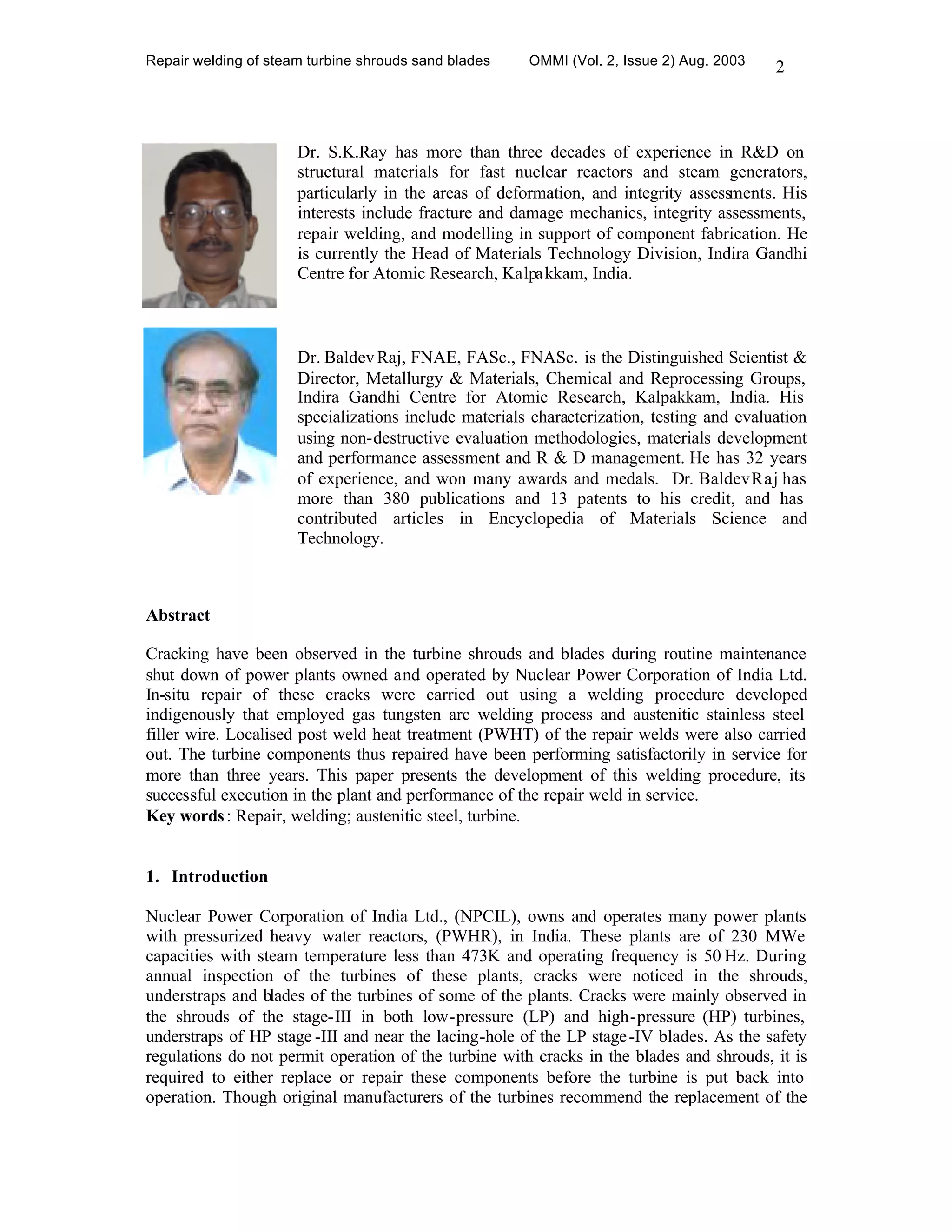 Repair welding of steam turbine shrouds and blades | PDF