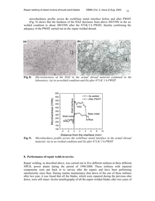 Repair welding of steam turbine shrouds and blades | PDF