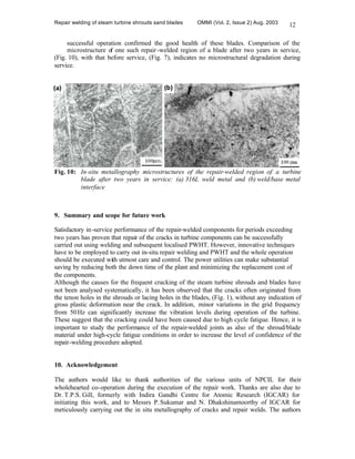 Repair welding of steam turbine shrouds and blades | PDF