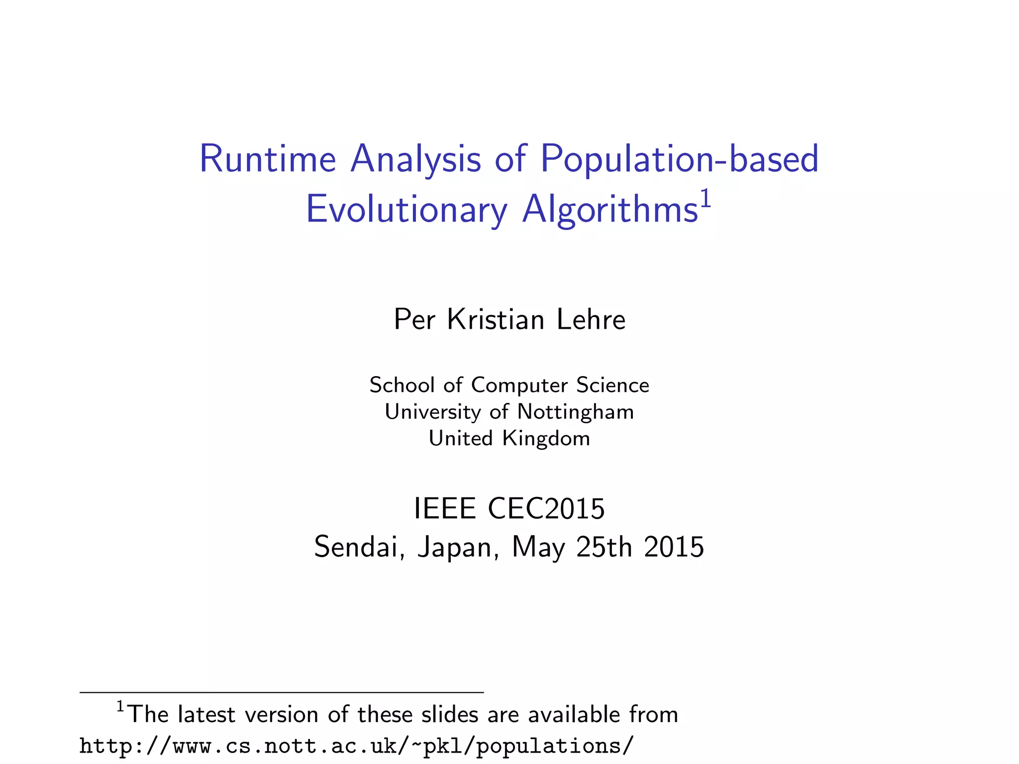 Runtime Analysis Of Population Based Evolutionary Algorithms Ppt 5953