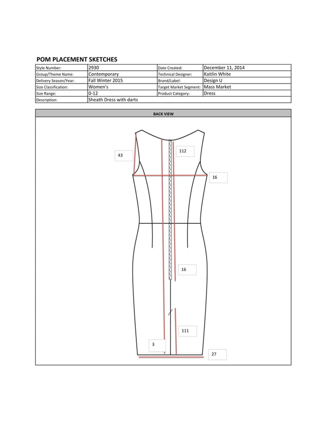 Excel Tech Pack FINAL Specs & POM Placements | PDF