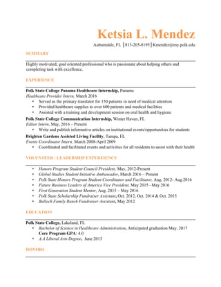Ketsia L. Mendez Resume | PDF