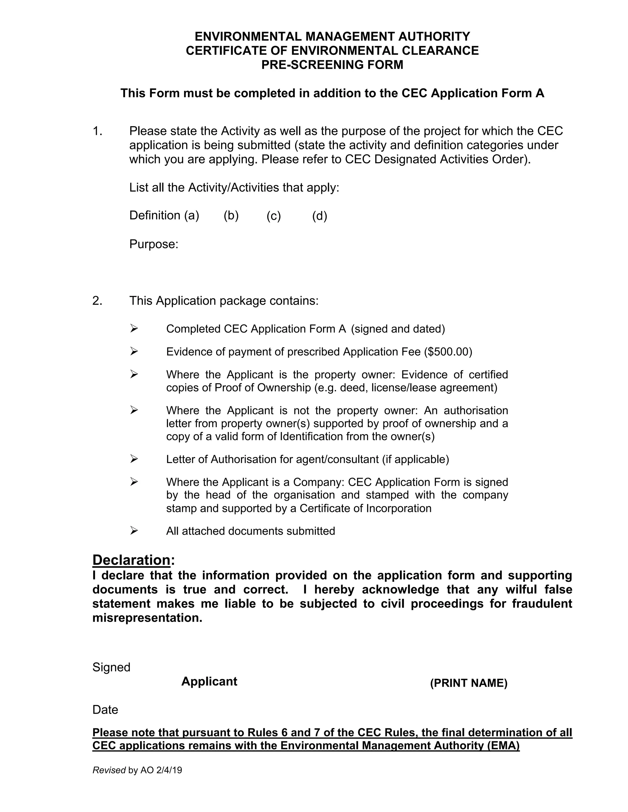Cec application form_a | PDF