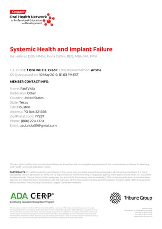 CE Certificate - Systemic Health and Implant Failure | PDF