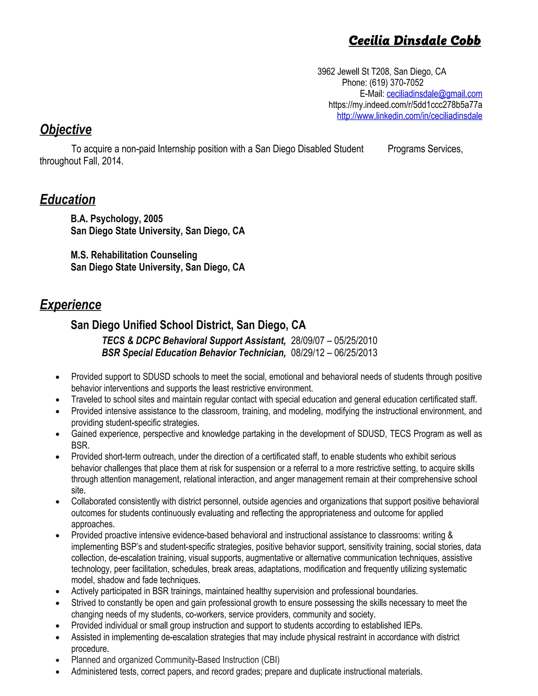 Cecilia D Cobb Resume | DOC