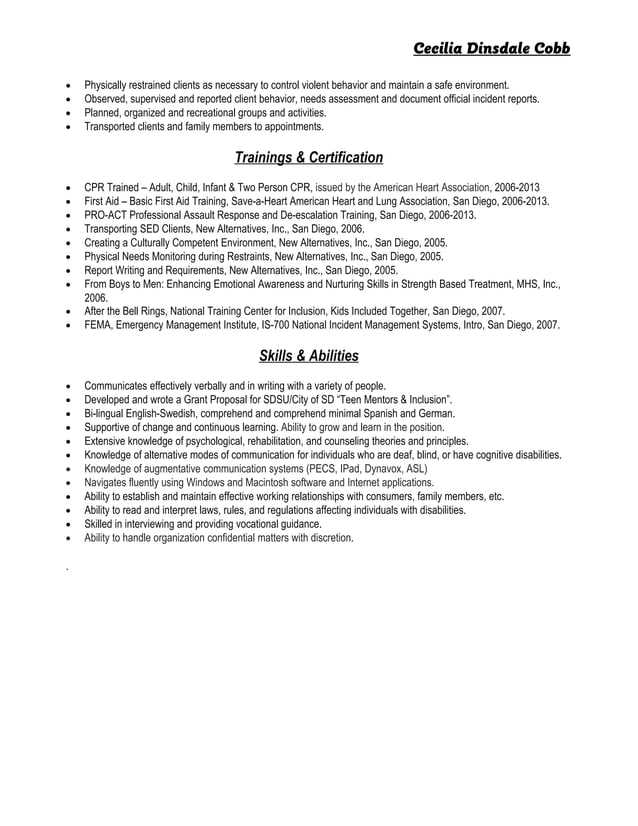 Cecilia D Cobb Resume | DOC