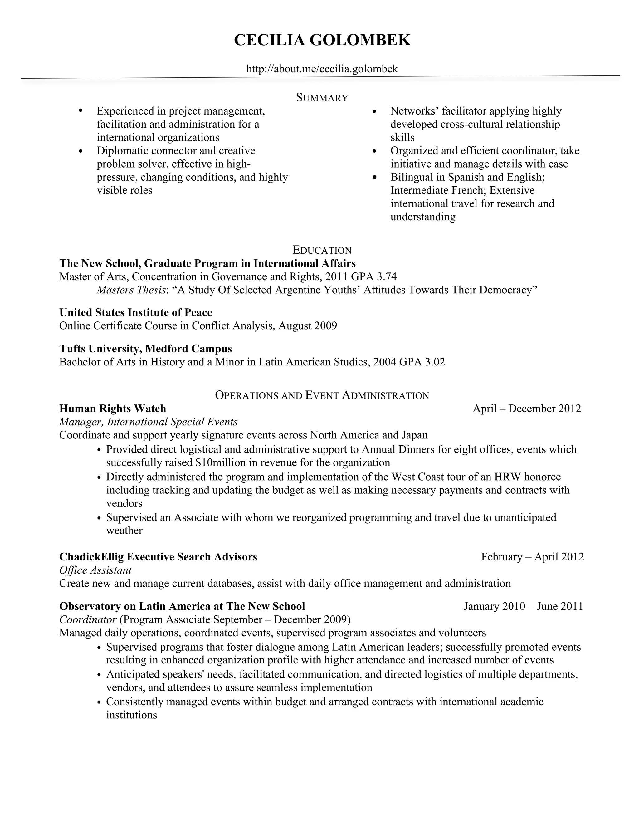 Cecilia golombek - resume 2013 | PDF | Professional School | Postgraduate Education