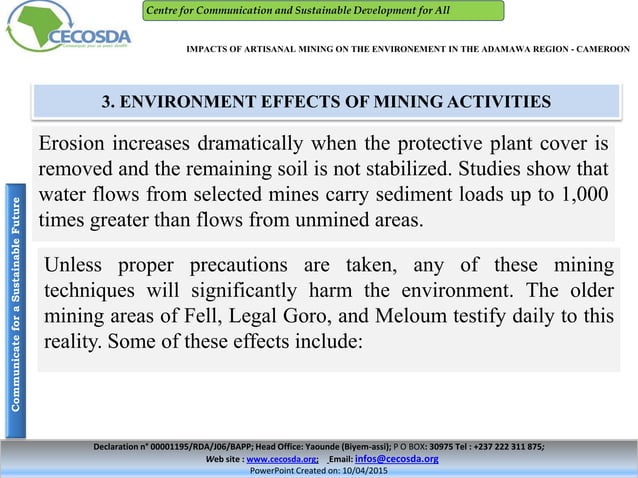 CECOSDA Effects of aluvial gold mining in the Adamawa region of ...