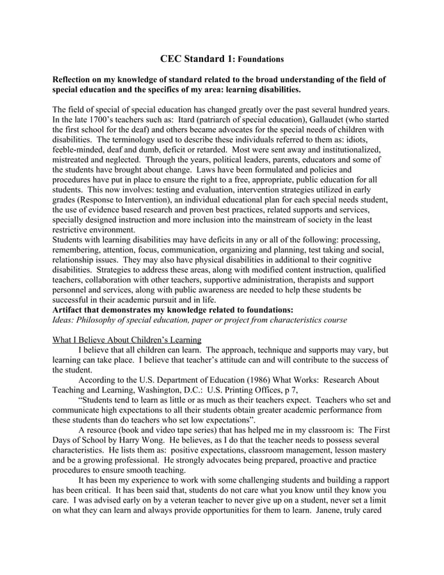 Cec standard 1 foundations | DOC | Special Needs Kids | Parenting