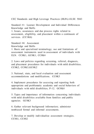 CEC Standards and High Leverage Practices (HLPs)-ELSE 5043Stan | DOCX