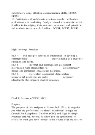 CEC Standards and High Leverage Practices (HLPs)-ELSE 5043Stan | DOCX ...