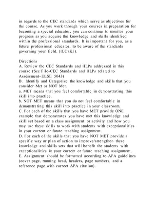 CEC Standards and High Leverage Practices (HLPs)-ELSE 5043Stan | DOCX ...