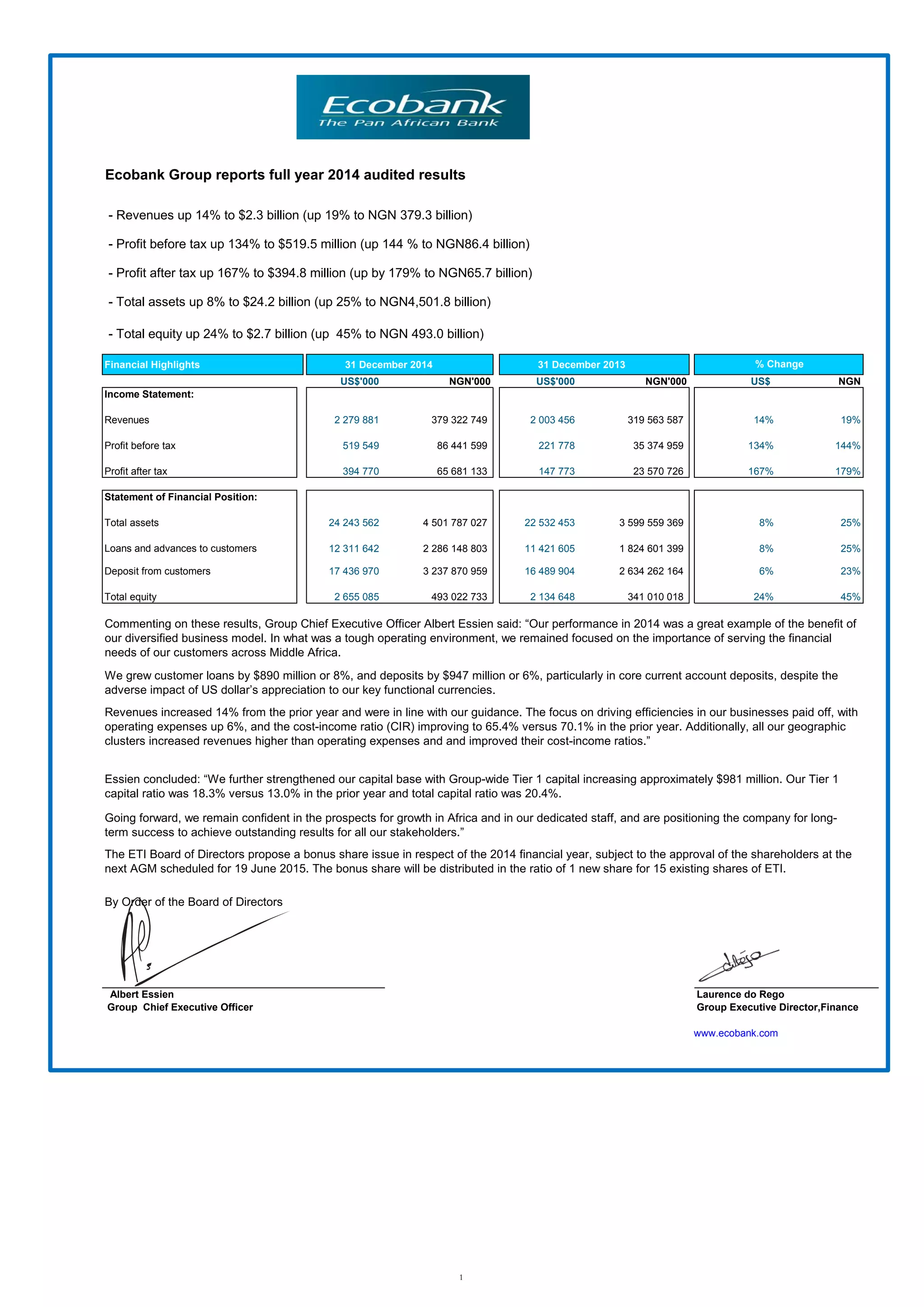 Ecobank Nigeria Annual Report 2014 | PDF
