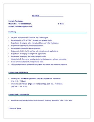 9+ Years .NET Developer Resume | PDF