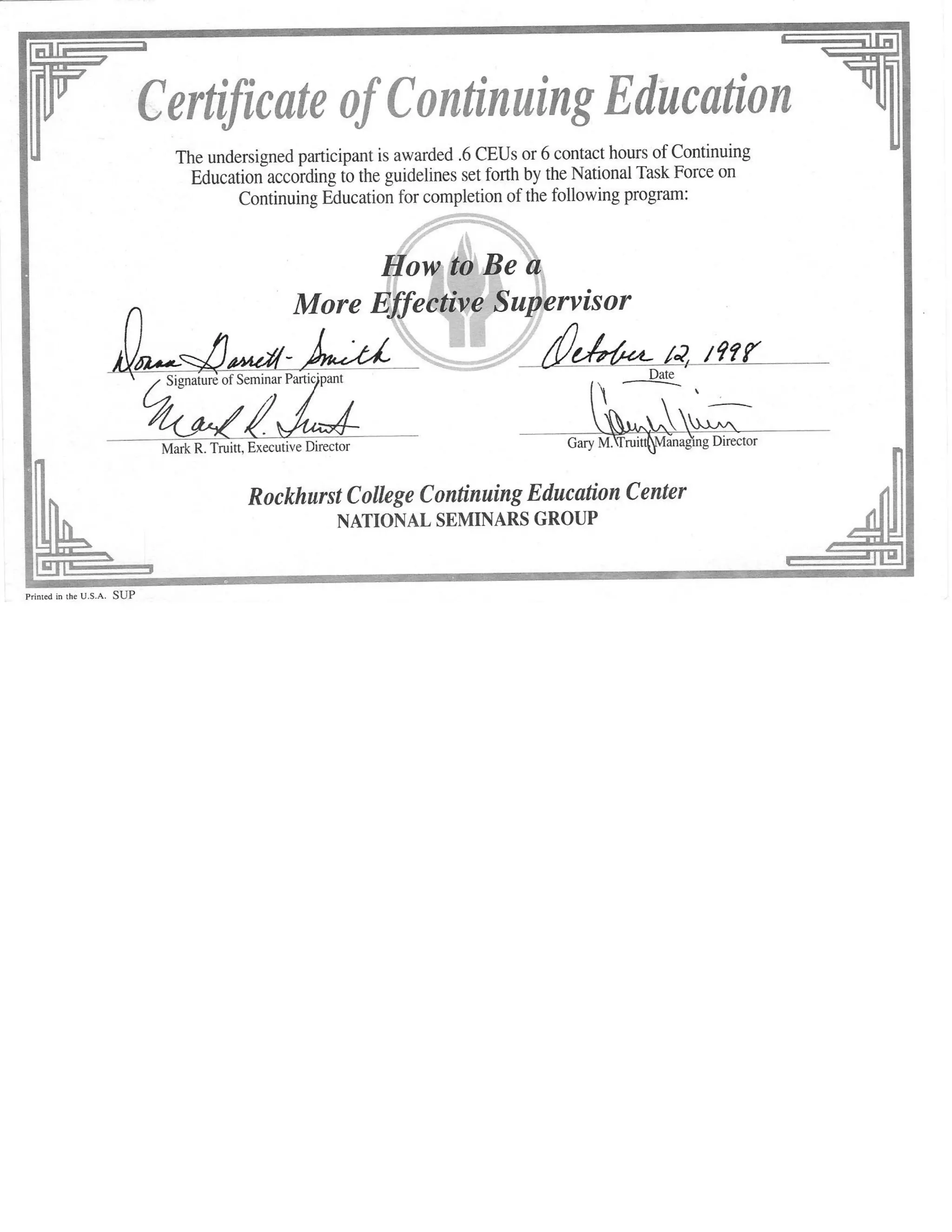 Certificate How to Be a More Effective Supervisor | PDF