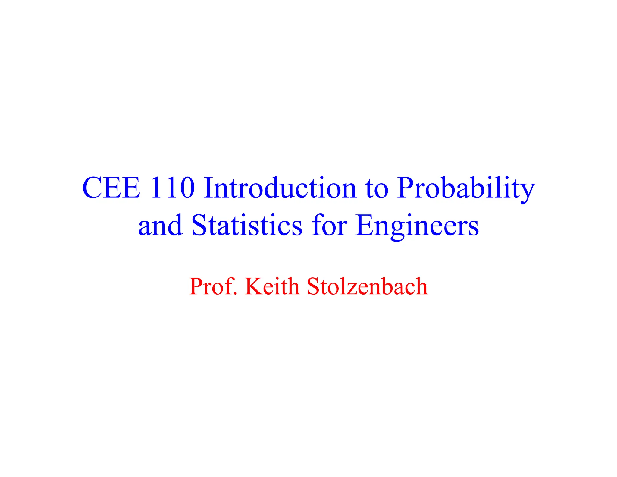 Probabilities and Statistics for Engineers 11 Lecture 1 | PDF