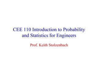 Probabilities and Statistics for Engineers 11 Lecture 1 | PDF