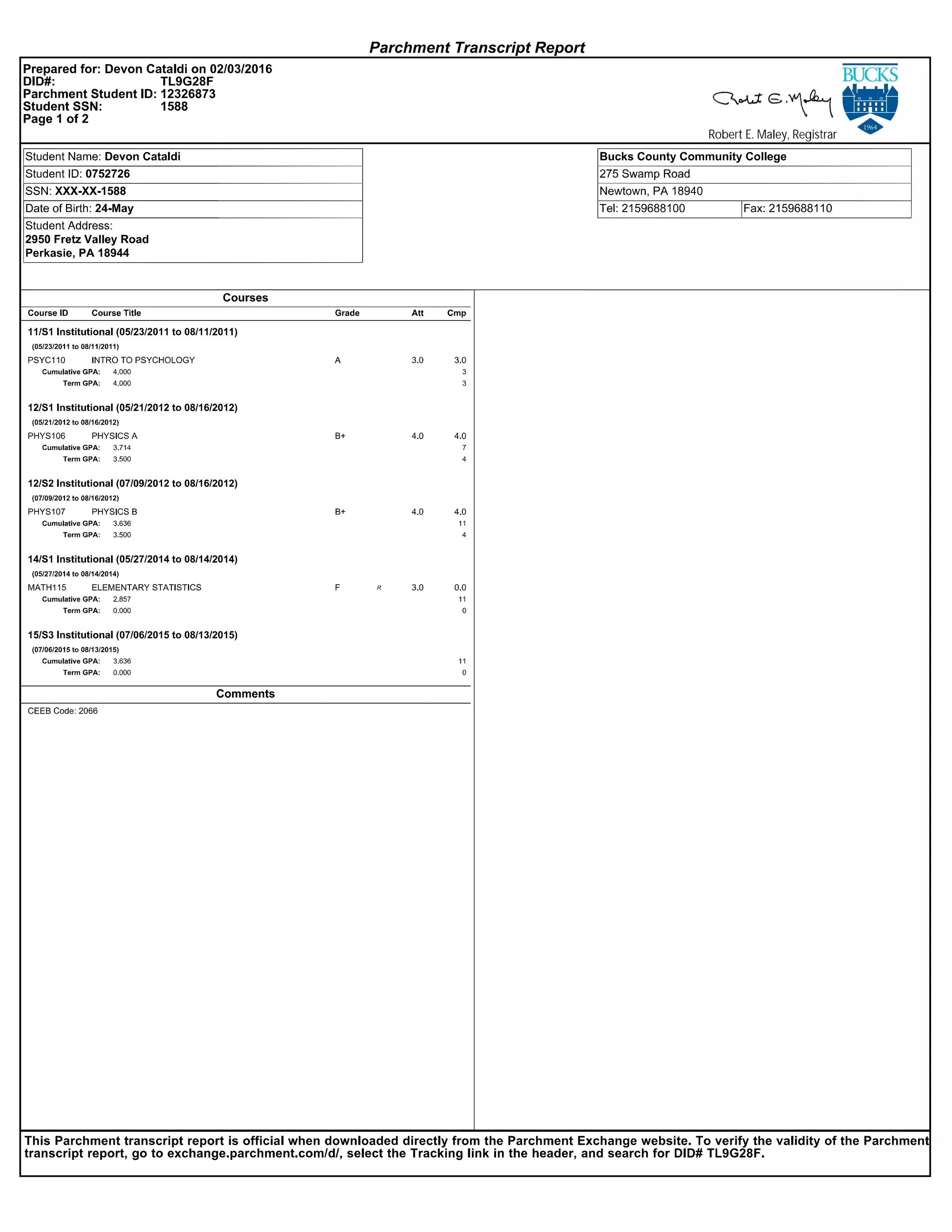BCCC completed-transcript | PDF