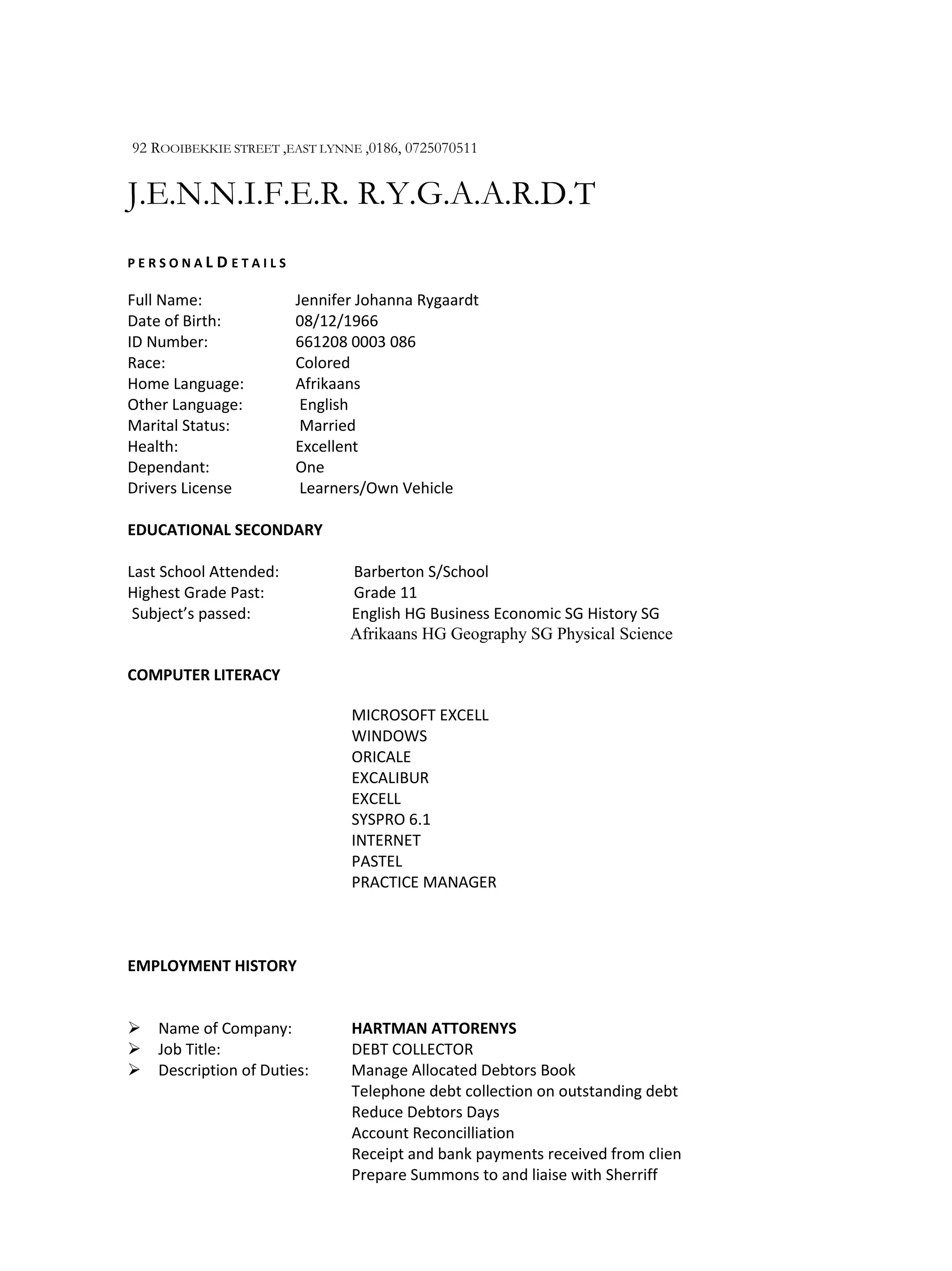 JENNY RYGARD CV | PDF
