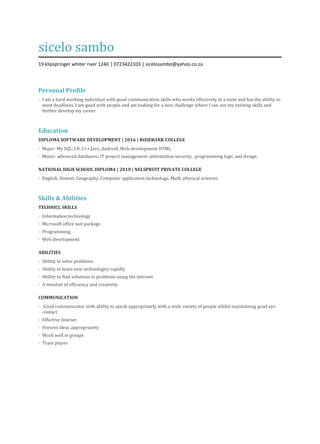 sicelosambo docs | DOC | Programming Languages | Computing