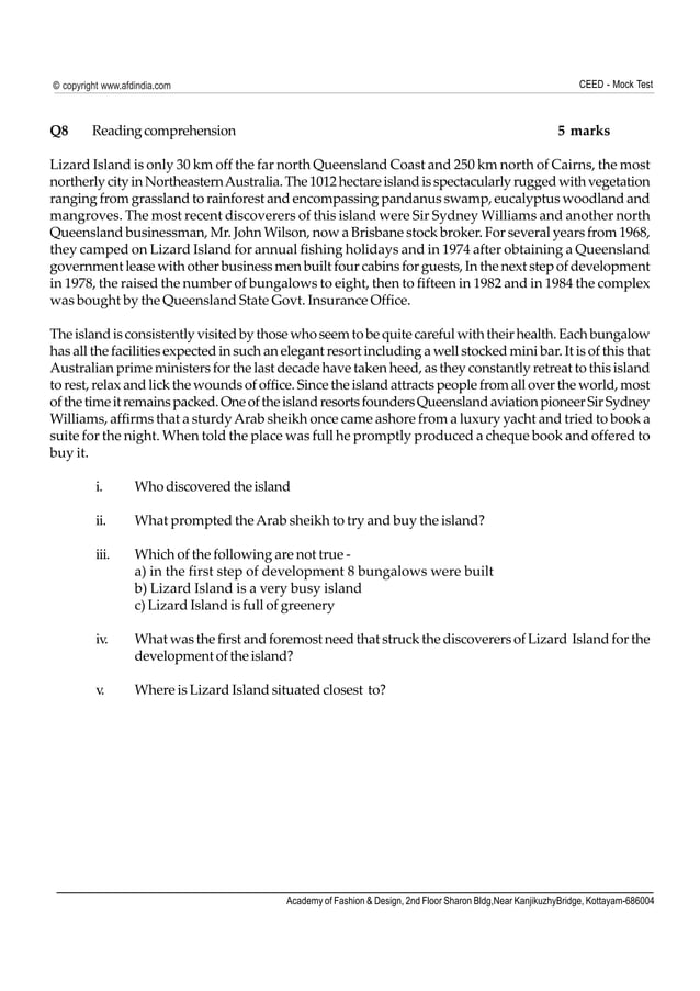 CEED-test-papers | PDF | Australia and Oceania Travel | Travel Locations