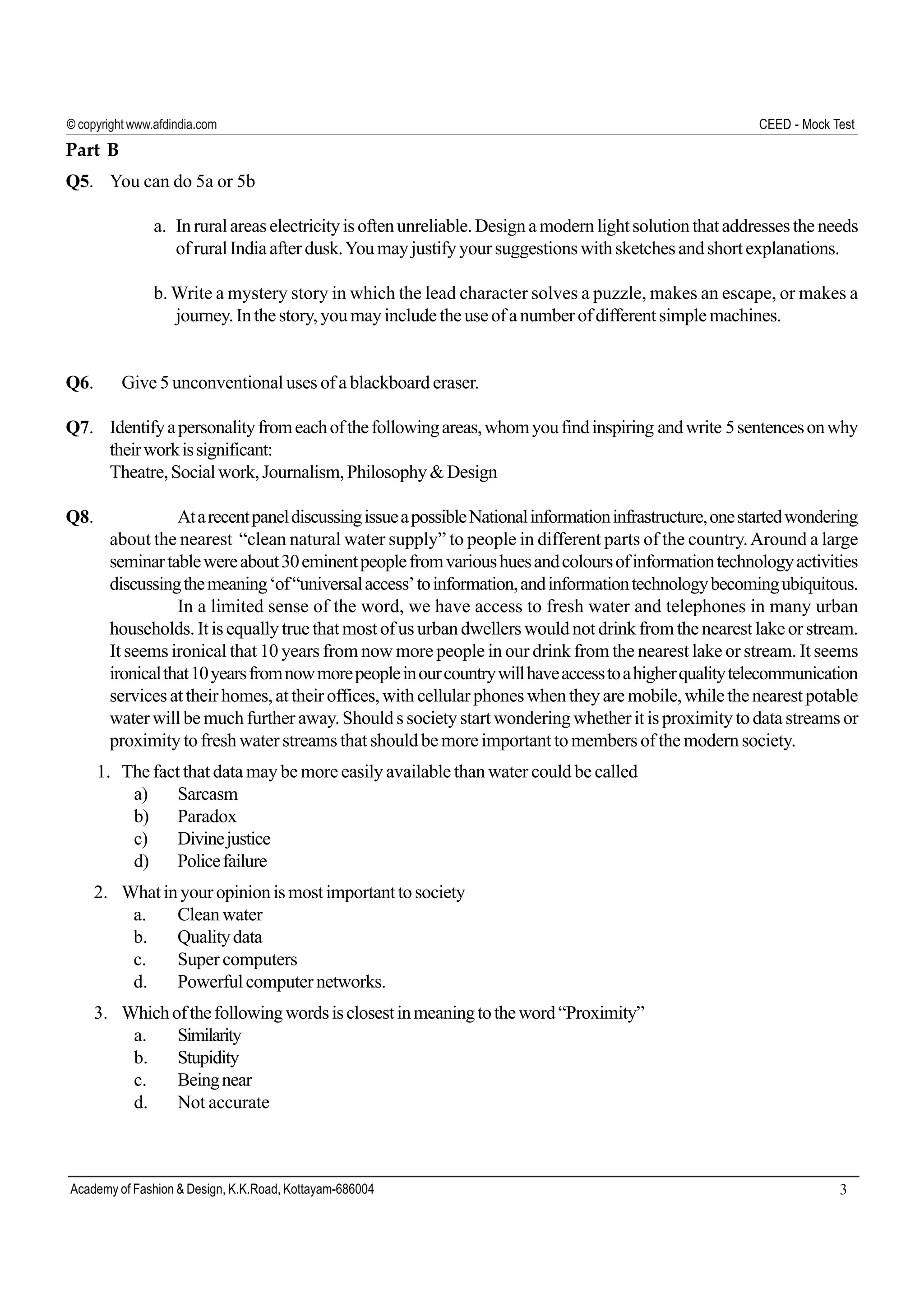 ceed test sample paper | PDF