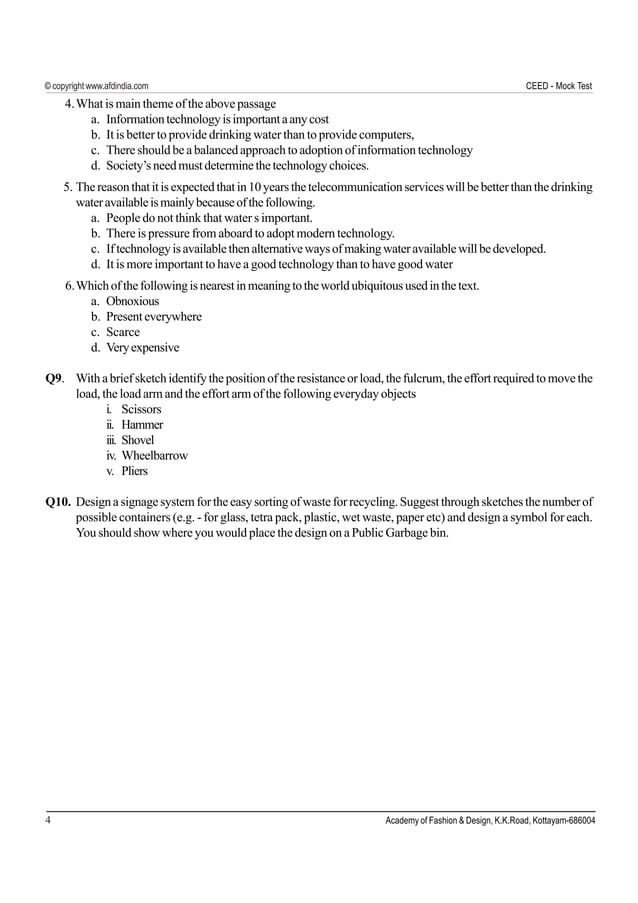 ceed test sample paper | PDF
