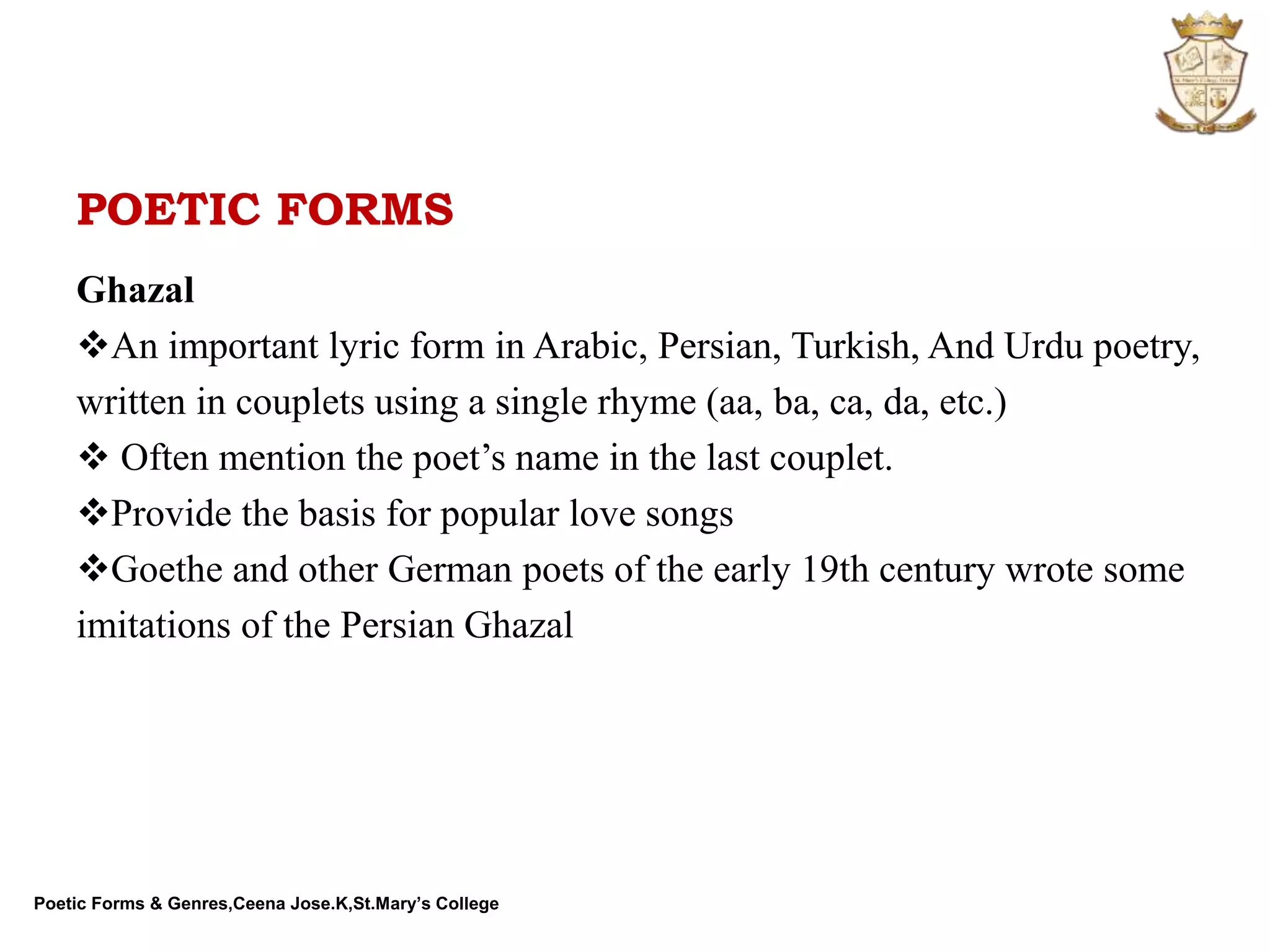 English Poetry: Poetic Forms & Genres | PPTX