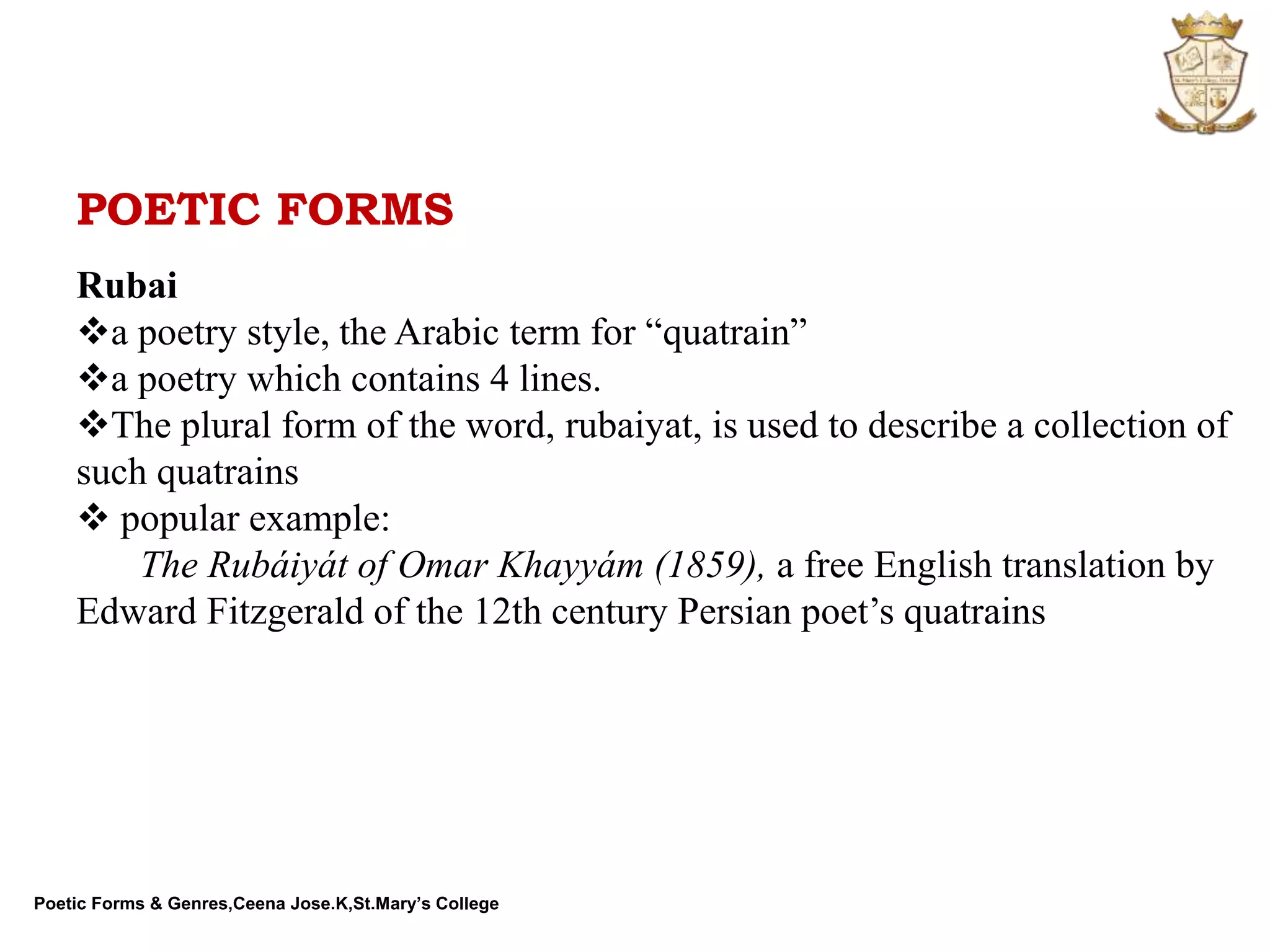 English Poetry: Poetic Forms & Genres | PPTX