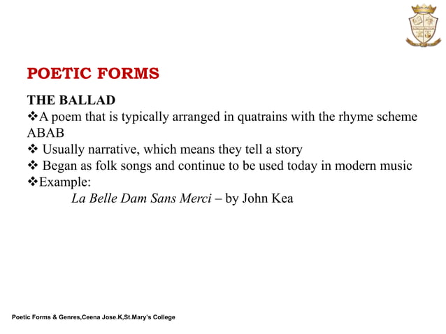 English Poetry: Poetic Forms & Genres | PPTX | Poetry | Books and ...