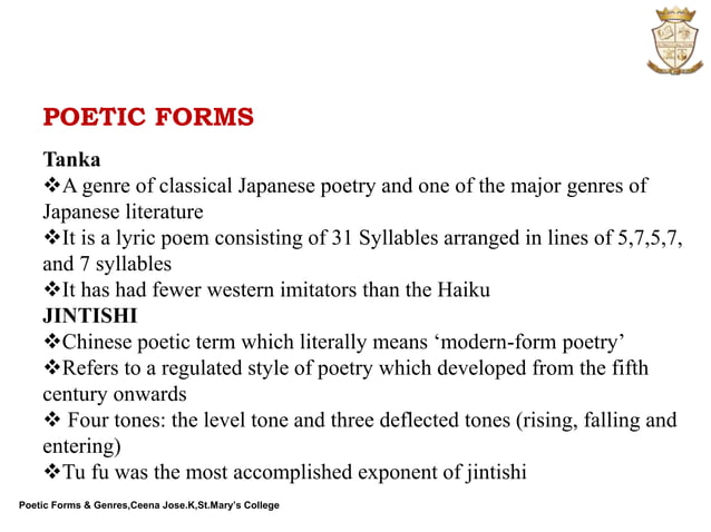 English Poetry: Poetic Forms & Genres | PPTX | Poetry | Books and ...
