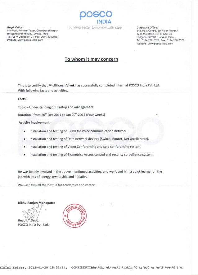 2. Internship - POSCO India | PDF