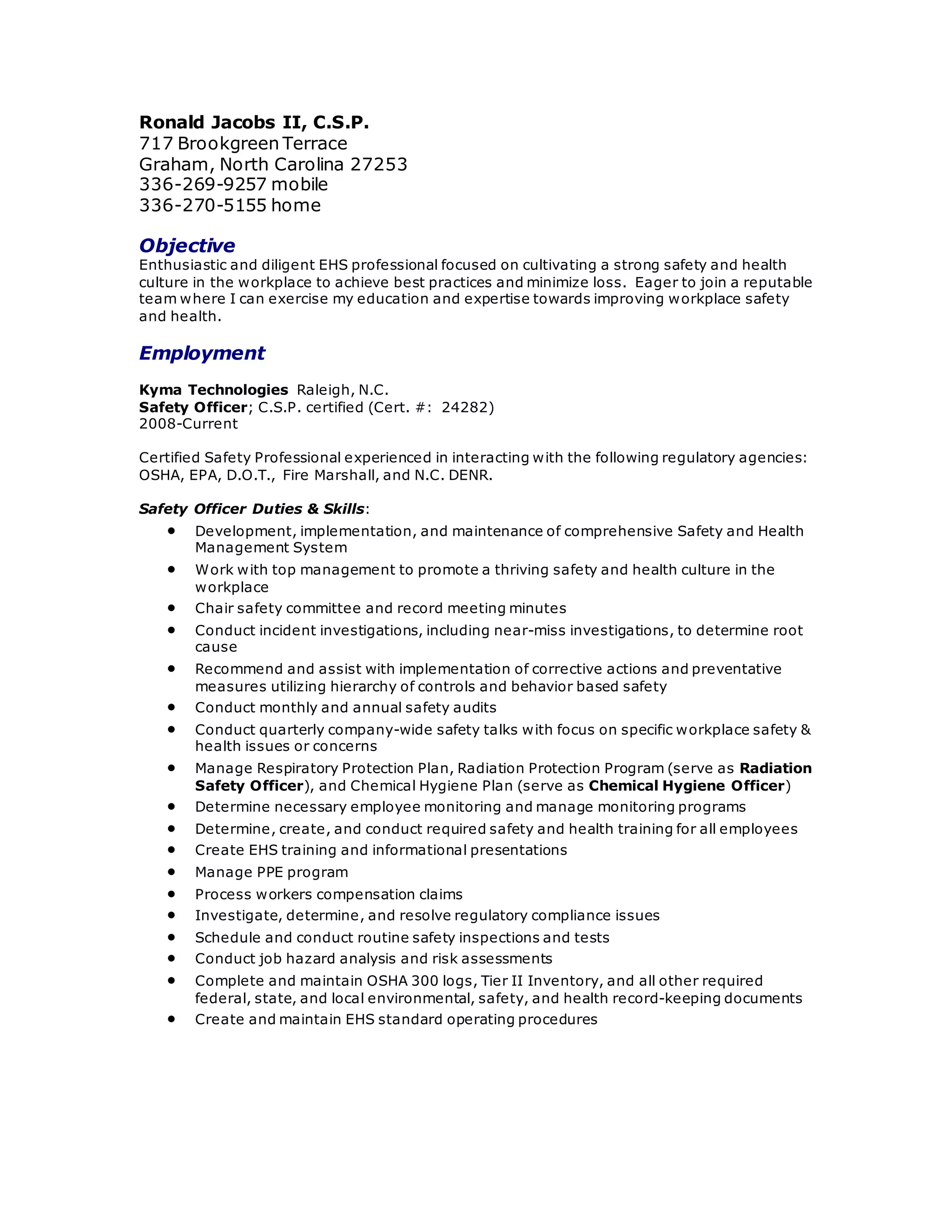 Ronald Jacobs II_short safety | PDF