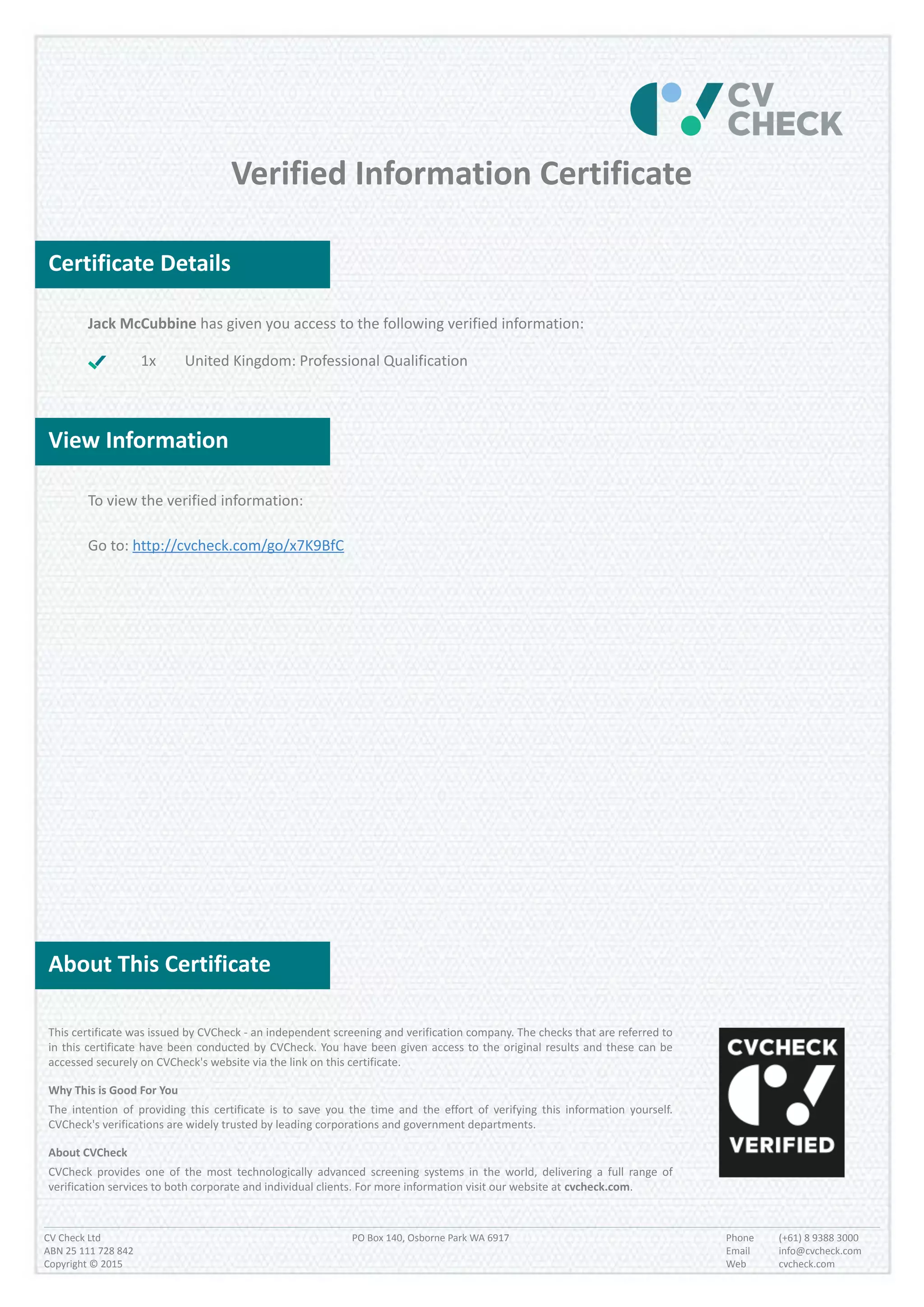 VerifiedInformationCertificate | PDF