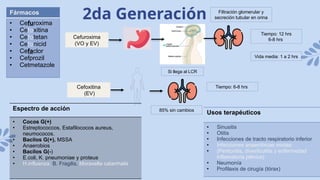 CEFALOSPORINAS-.Farmacología, ( (1ra, 2da, 3ra, 4ta, 5ta generación)1ra ...