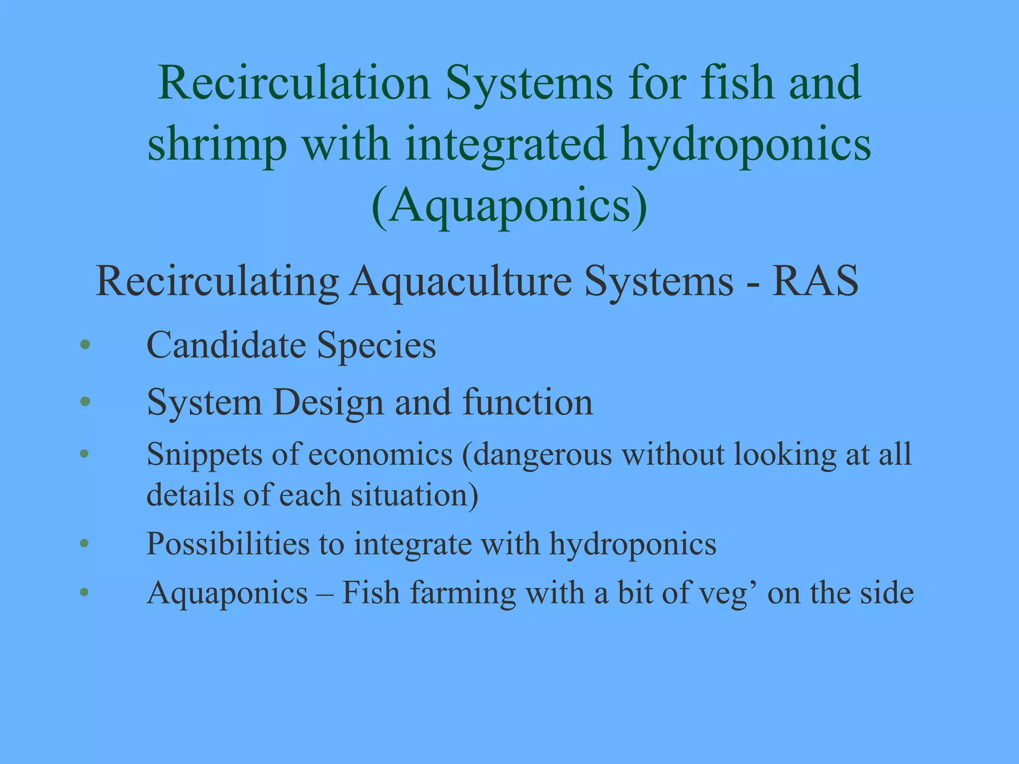 Recirculation systems for fish and shrimp with integrated hydroponics | PDF
