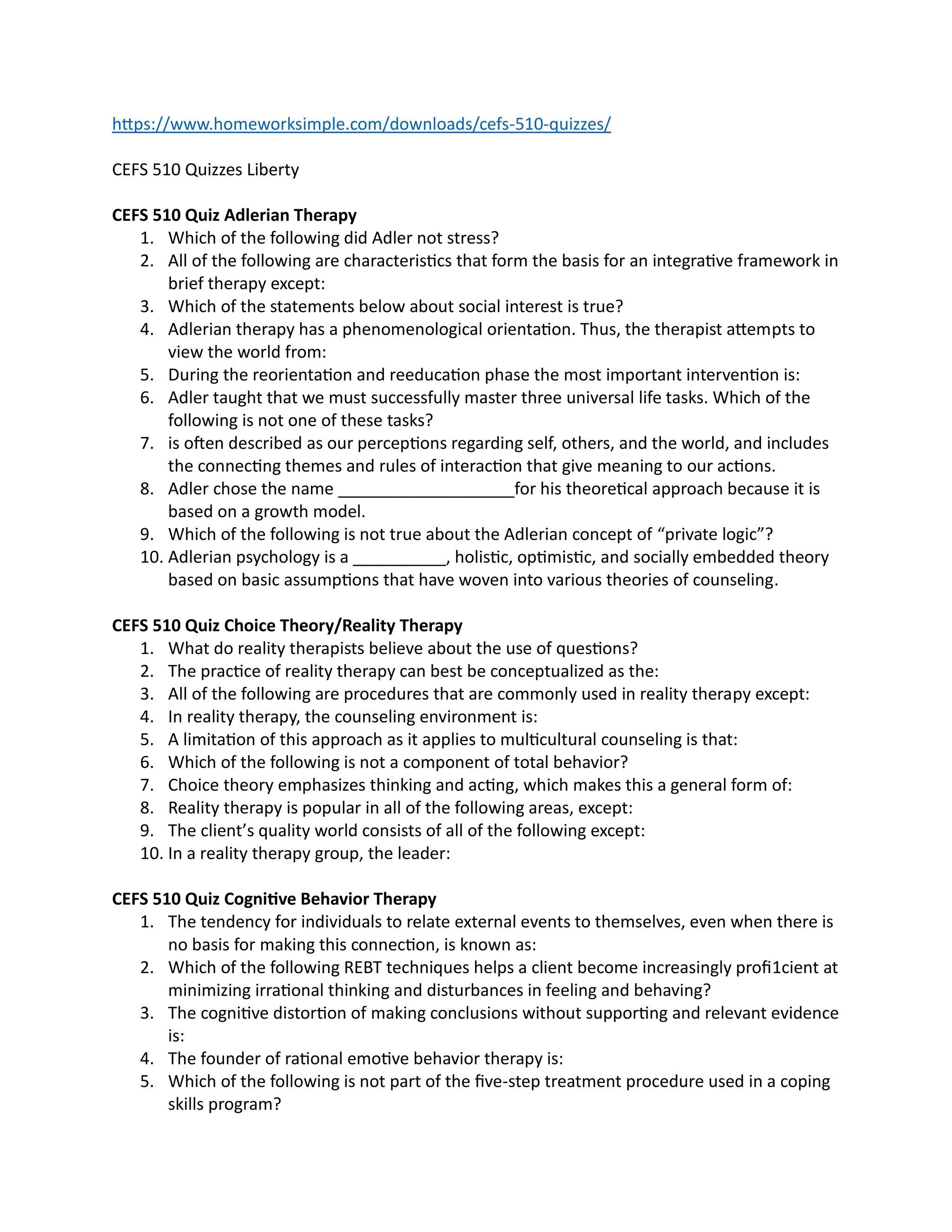 CEFS 510 Quizzes Liberty Answers Homeworksimple.com