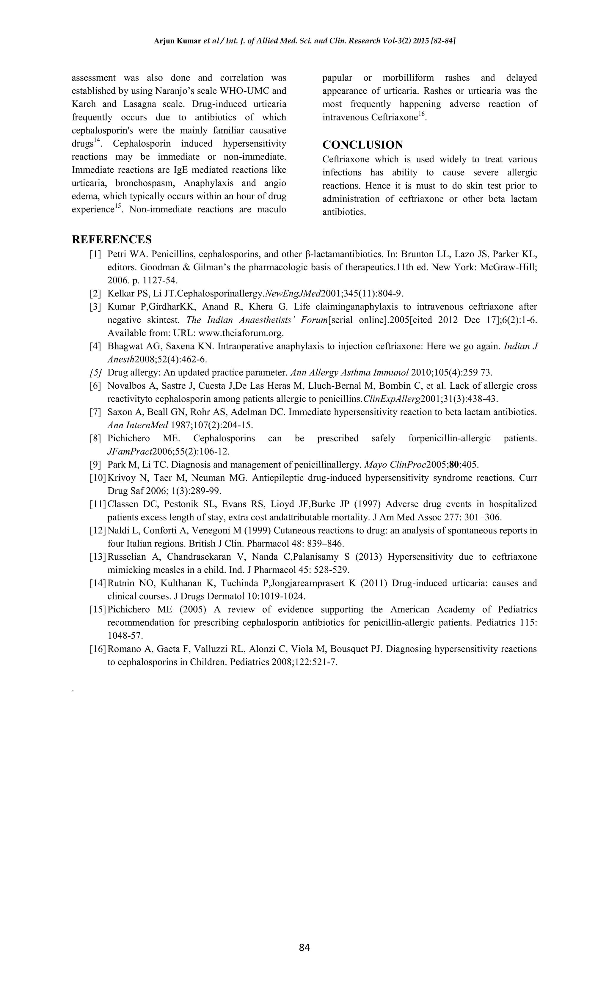 Ceftriaxone induced hypersensitivity reactions | PDF