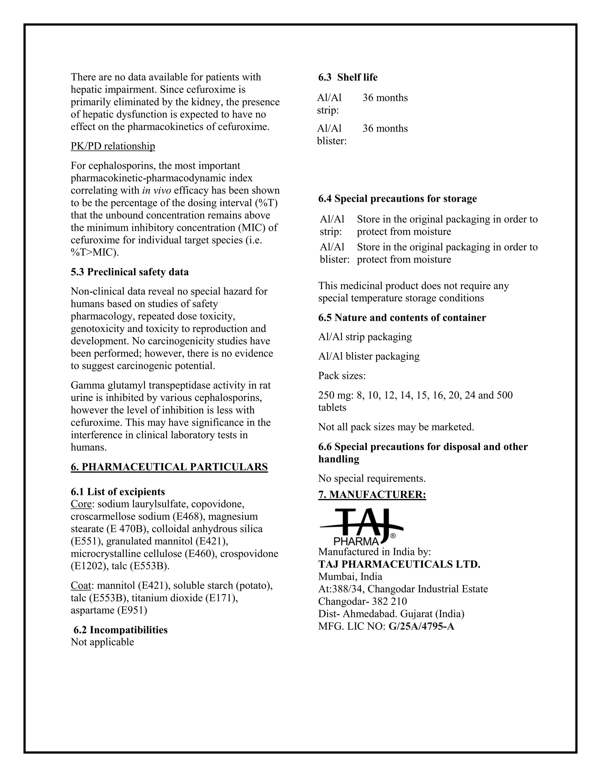 Cefuroxime 250 mg tablets smpc taj pharmaceuticals | PDF | Infectious ...