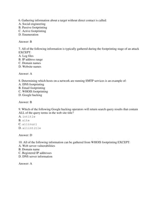 CEHv8 practice Exam with key | PDF | Operating Systems | Computer Software and Applications