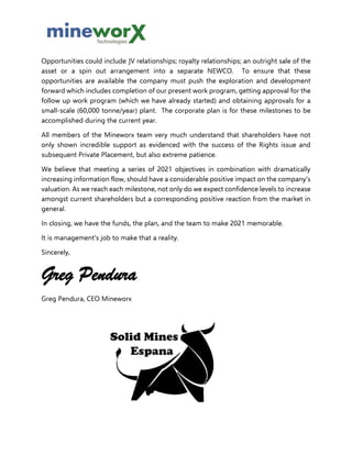 MIneworx Technologies (TSXV: MWX) Shareholder Update - April 2021 | PDF