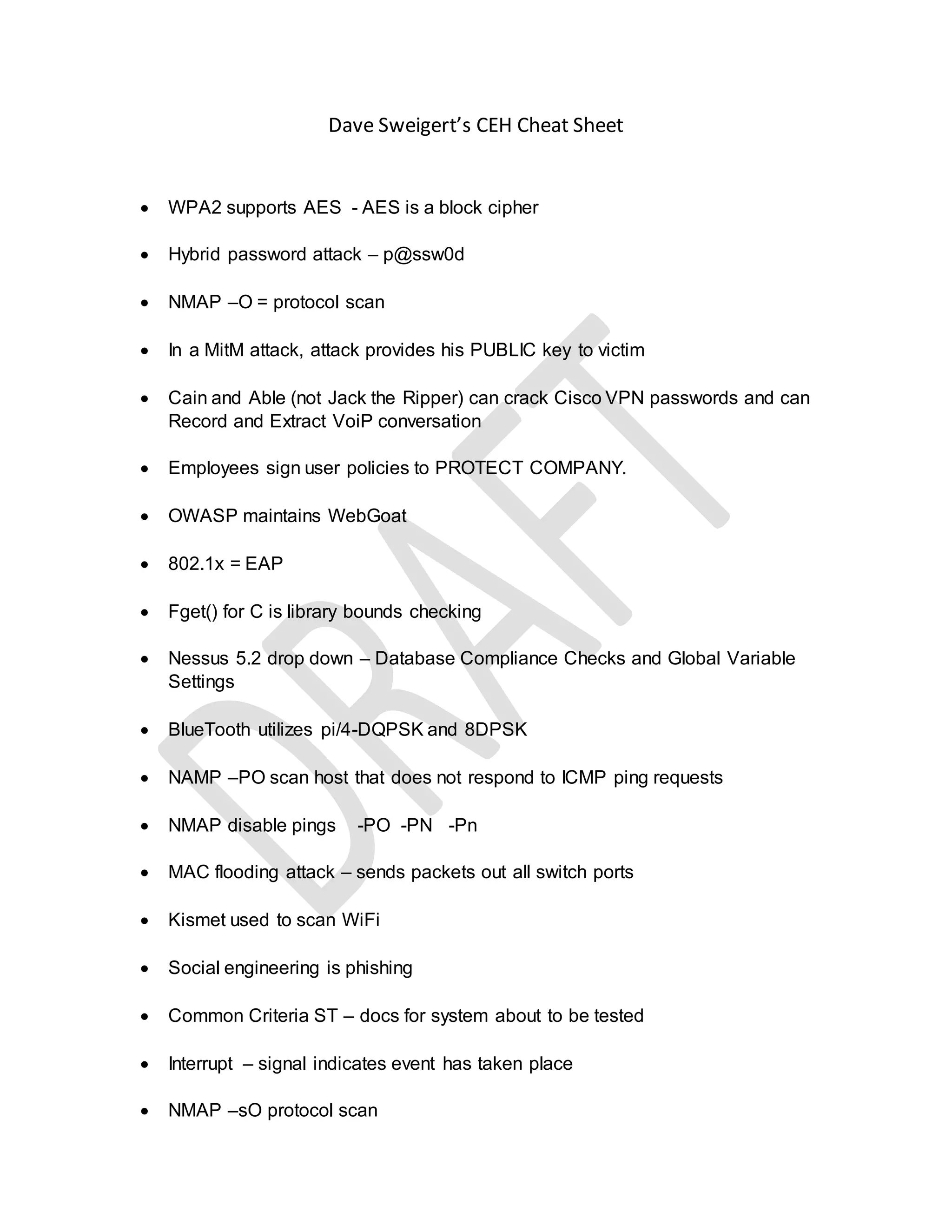 Certified Ethical Hacker quick test prep cheat sheet | PDF