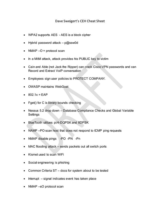 Certified Ethical Hacker quick test prep cheat sheet | PDF
